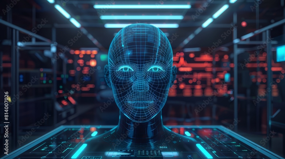 Facial data analysis flat design front view machine learning theme 3D ...