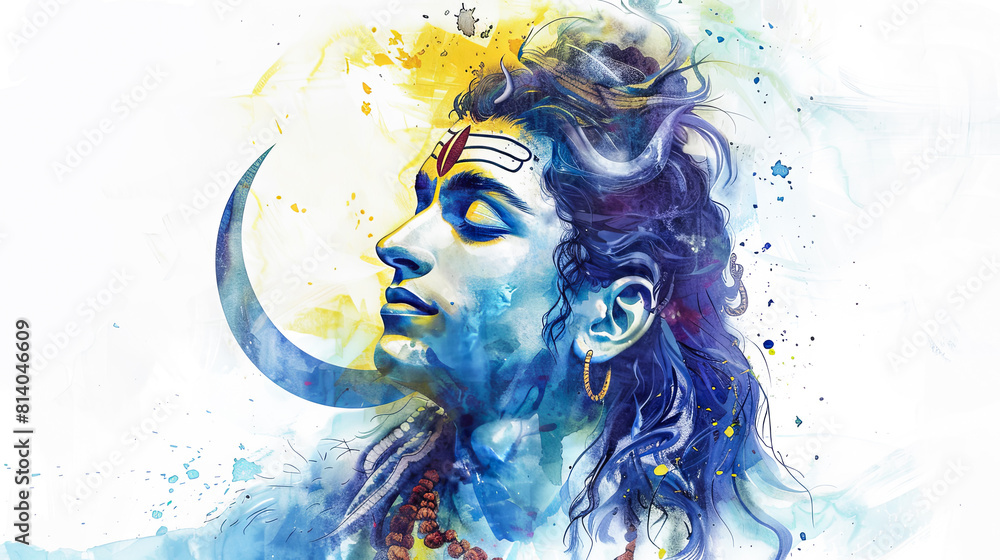 Beautiful digital painting of lord Shiva with crescent moon on white ...