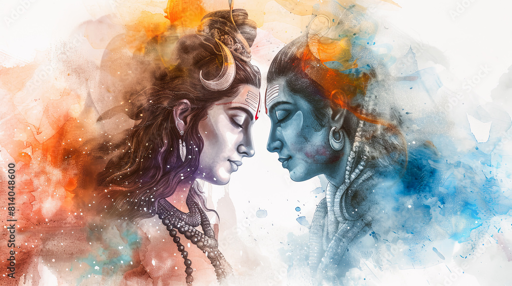 Beautiful digital painting of lord Shiva and Parvati in divine union on ...