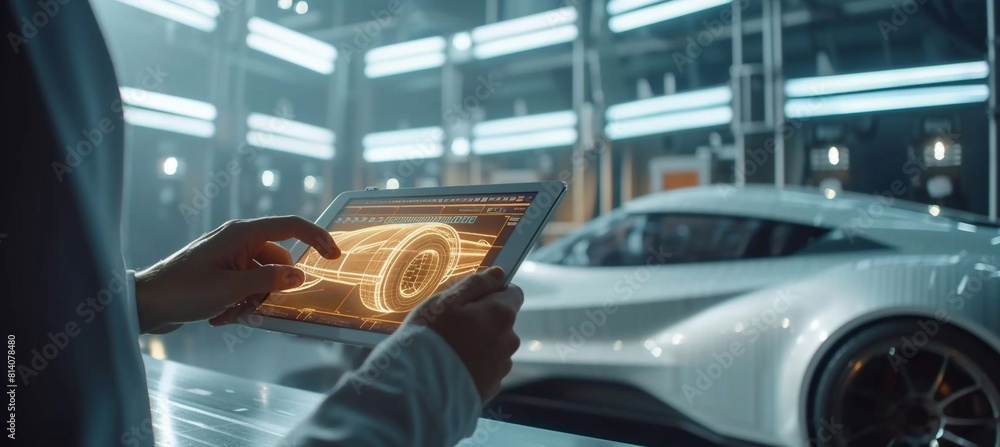 Automotive Engineer Working on Electric Car Chassis Platform, Using ...