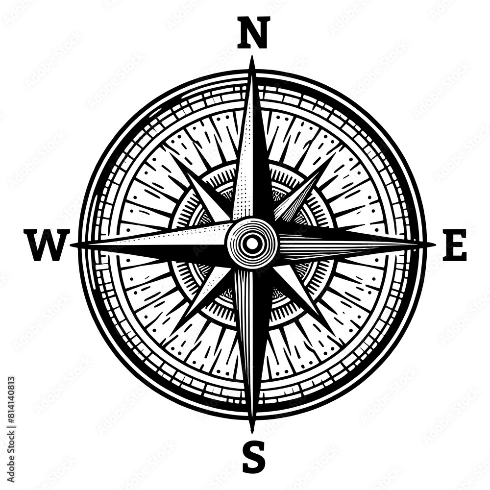 Wind rose Nautical Compass map sketch engraving generative ai fictional ...