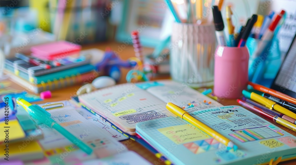 Innovative study organization. bullet journals, mind maps, doodle art ...