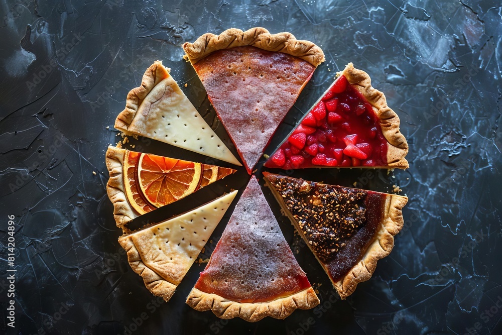 A graphic representation of a pie chart made of real pies, each slice ...