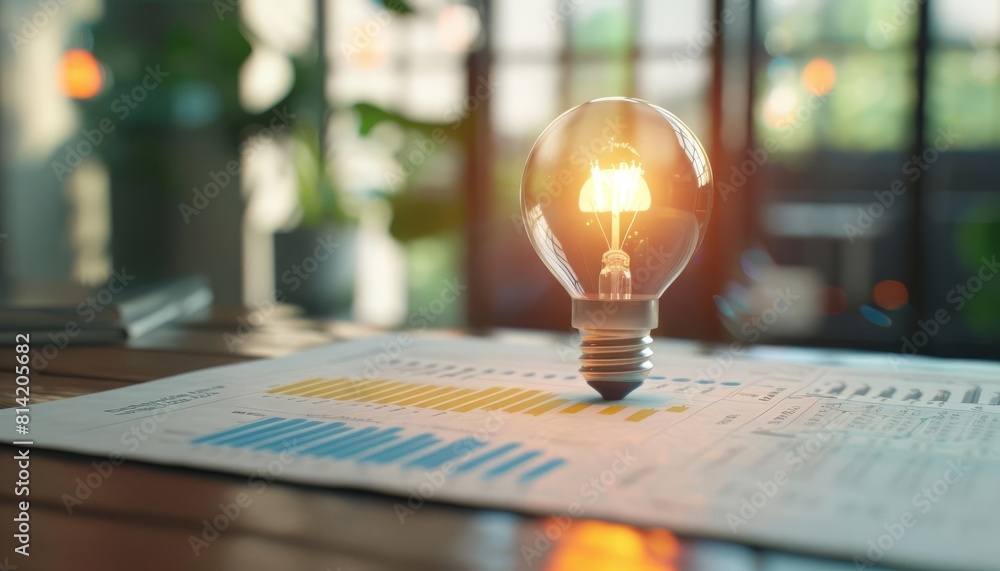 A minimalist photograph of a single light bulb illuminating financial ...