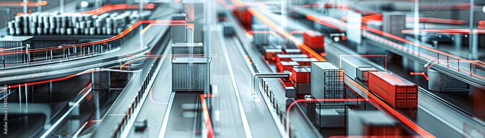 A 3D model of a streamlined logistics network, showing optimized routes ...