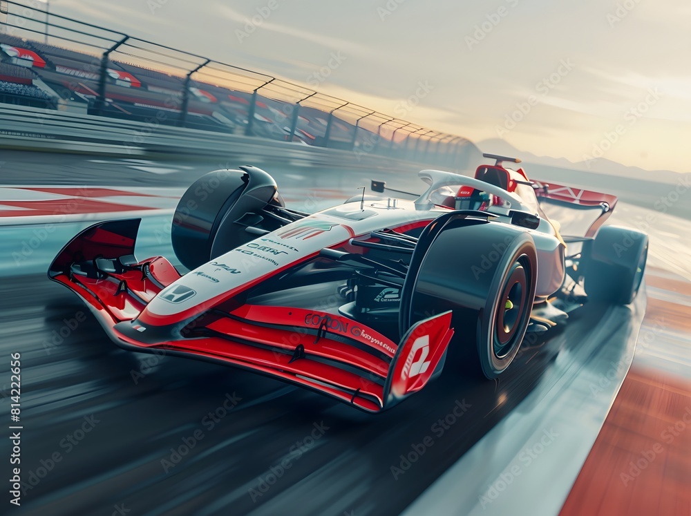 Formula 1 Racing Cars on Track Speeding racecar on a track at sunset ...