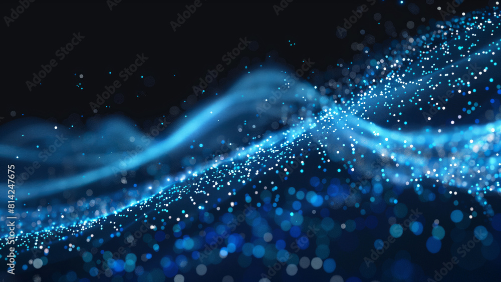 Blue particle wave abstract background. High-tech digital design for ...