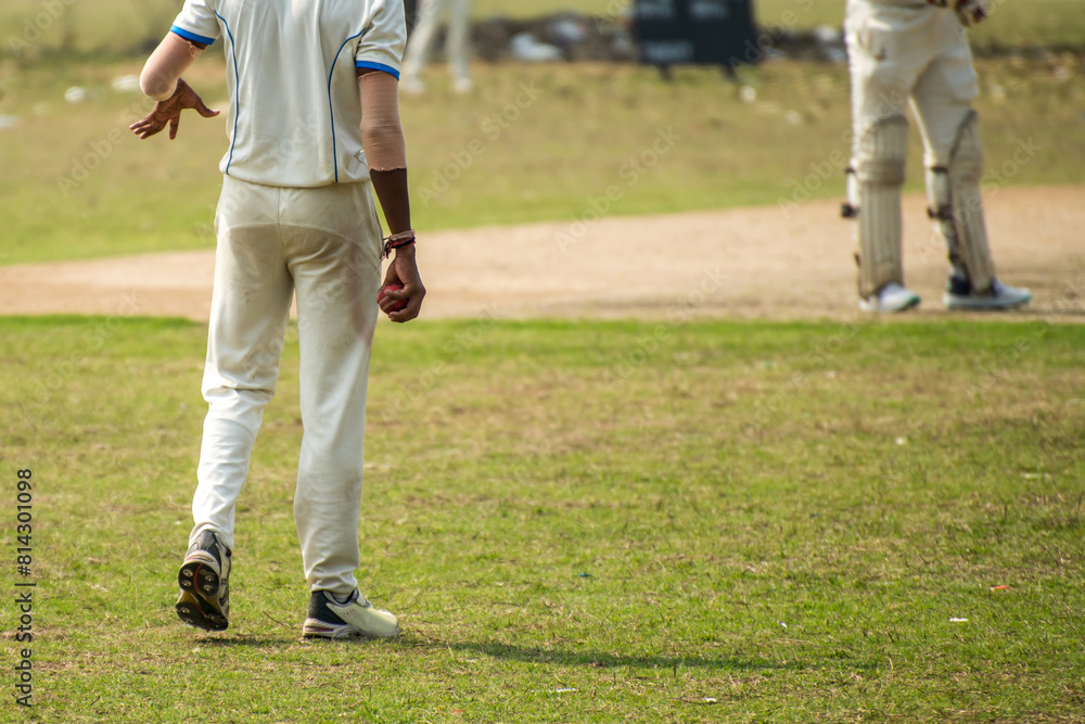 Cricket fast bowler ready to running steps and start up stance Stock ...