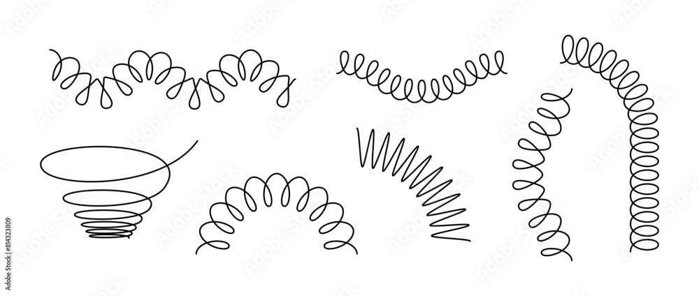 Spiral spring set. Black wire coil spring collection. Thin wire frames ...