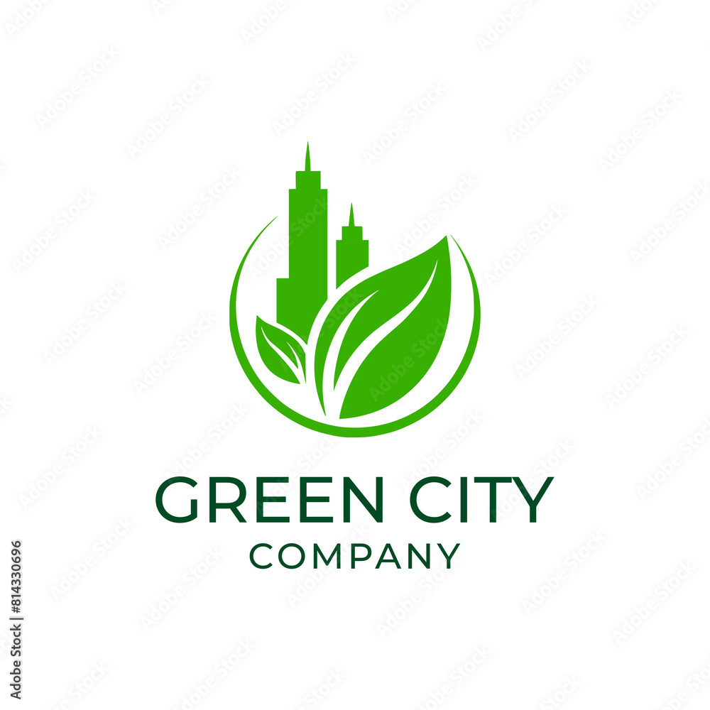 Green City logo design vector concept, combination of Building ...