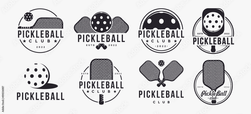 Set of Vintage Pickleball logo badge label vector, pickleball racket ...