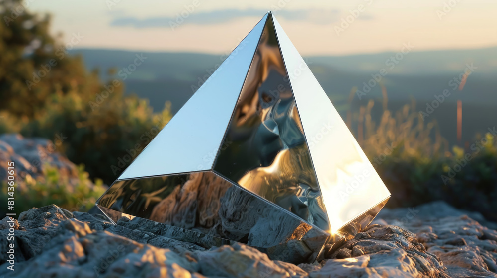 Picture sculptures with mirrored surfaces in shapes like cones and ...