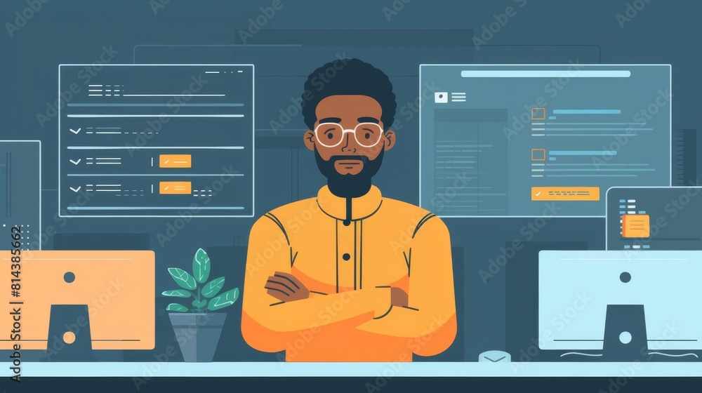 Secure login protocols flat design front view corporate theme cartoon ...