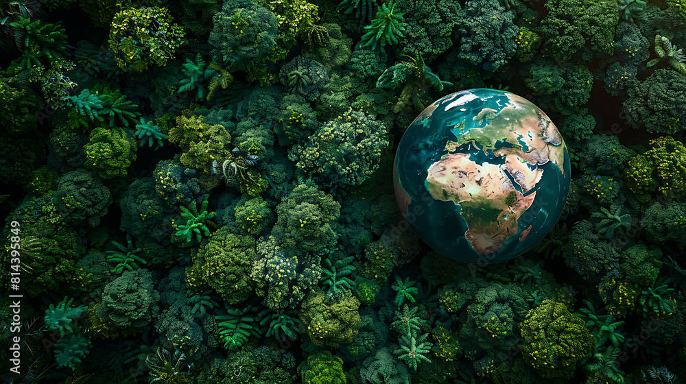 Atmospheric aerial view of the green forest with the earth Demonstrate ...