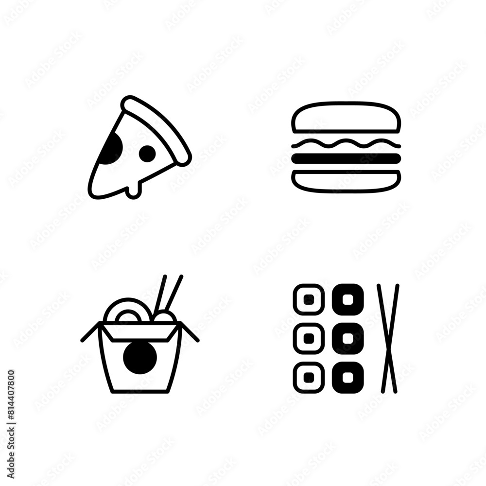 Vector fastfood icon templates. Flat food dish symbol illustrations ...