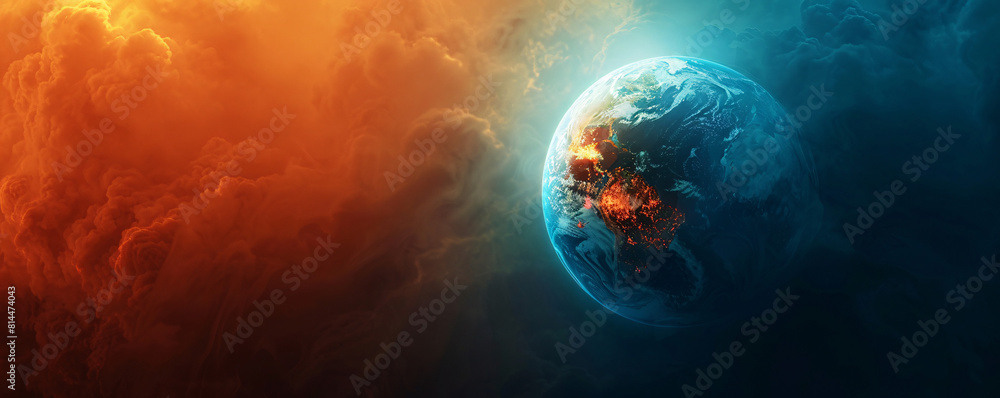 An unreal image of the Earth with boiling oceans and fiery landscapes ...