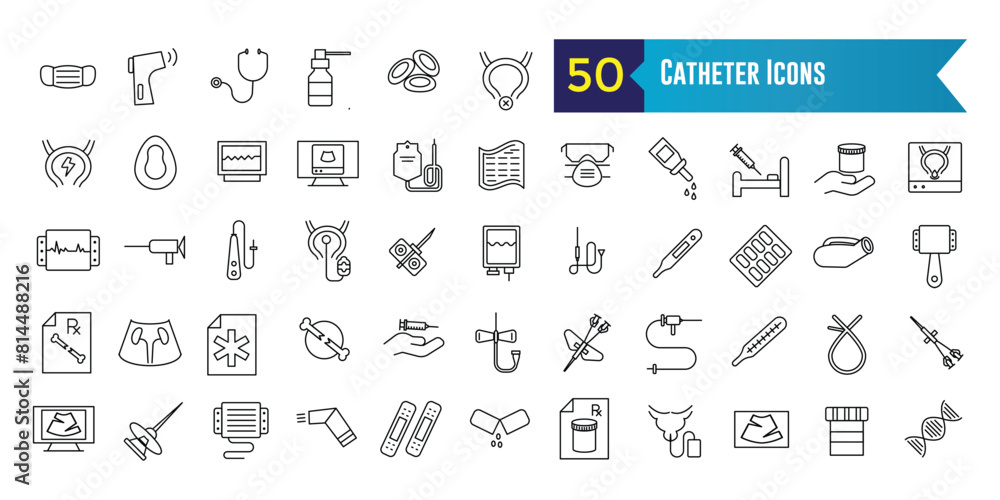 Catheter icons set. Outline set of catheter vector icons for ui design ...