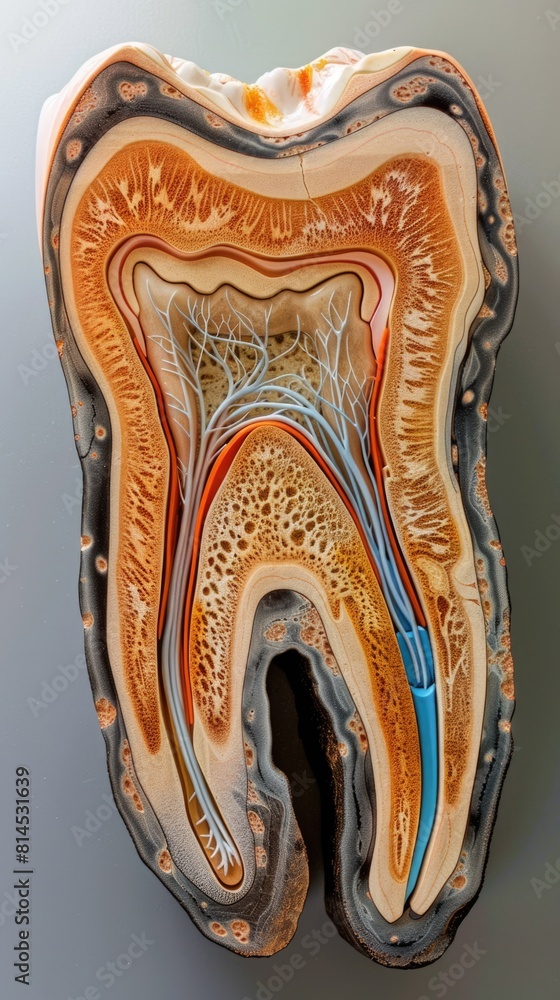 Tooth cross section top view Display enamel and dentin layers digital ...