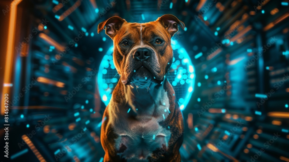 Staffordshire terrier dressed as tough and masculine human gangster, a ...
