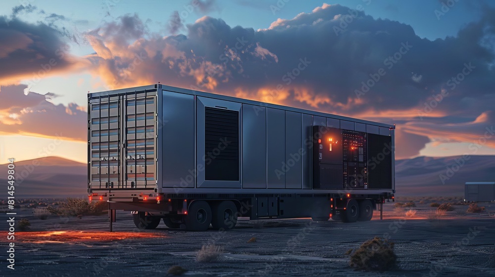 Realistic 3D render of a mobile data center deployed in remote areas ...