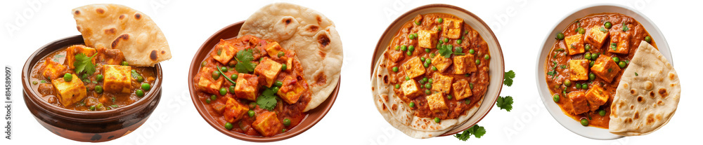 mutter panner with roti in bowl handi, green peas, and cottage cheese ...