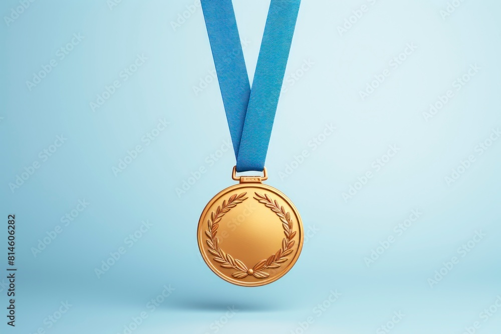 Gold medal on a light blue background. Stock Illustration | Adobe Stock