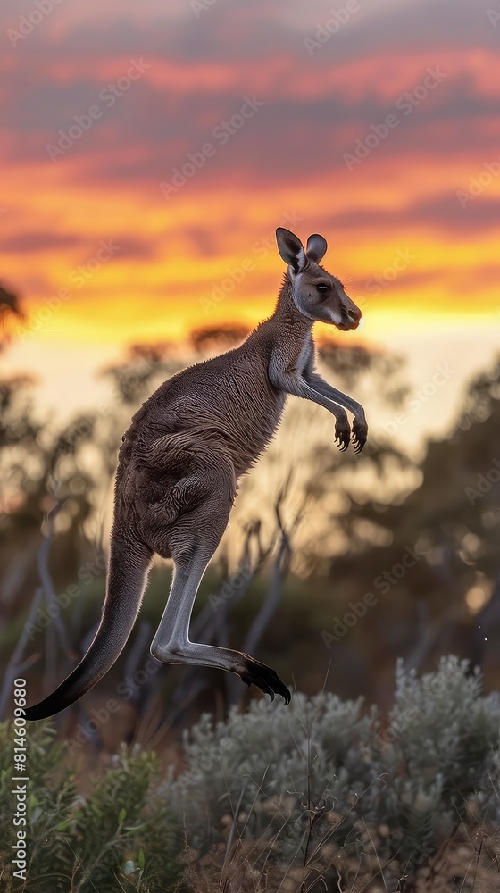 Spellbinding image of a Western Grey Kangaroo leaping through the air ...