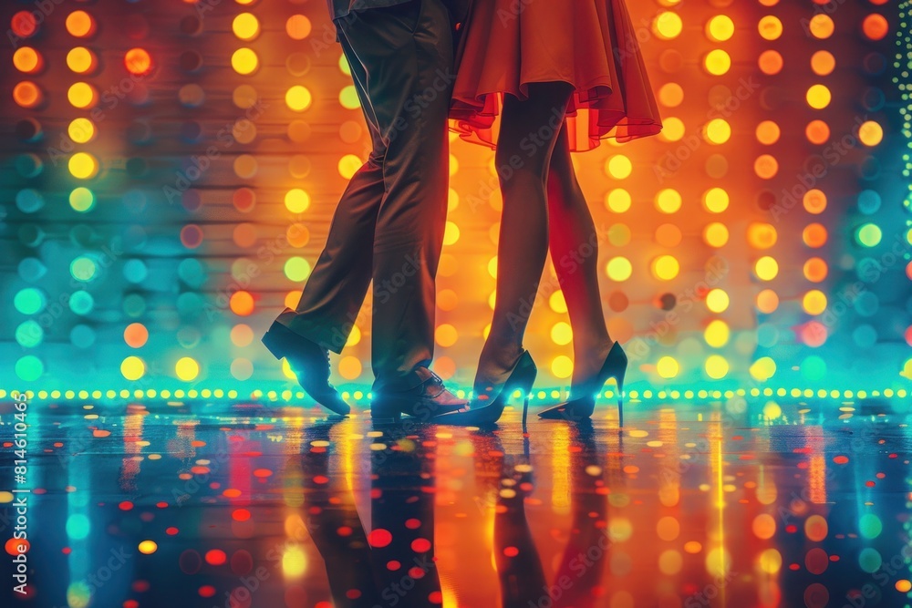 Dynamic and colorful dance scene. Legs of a dancing couple. Rhythm and ...