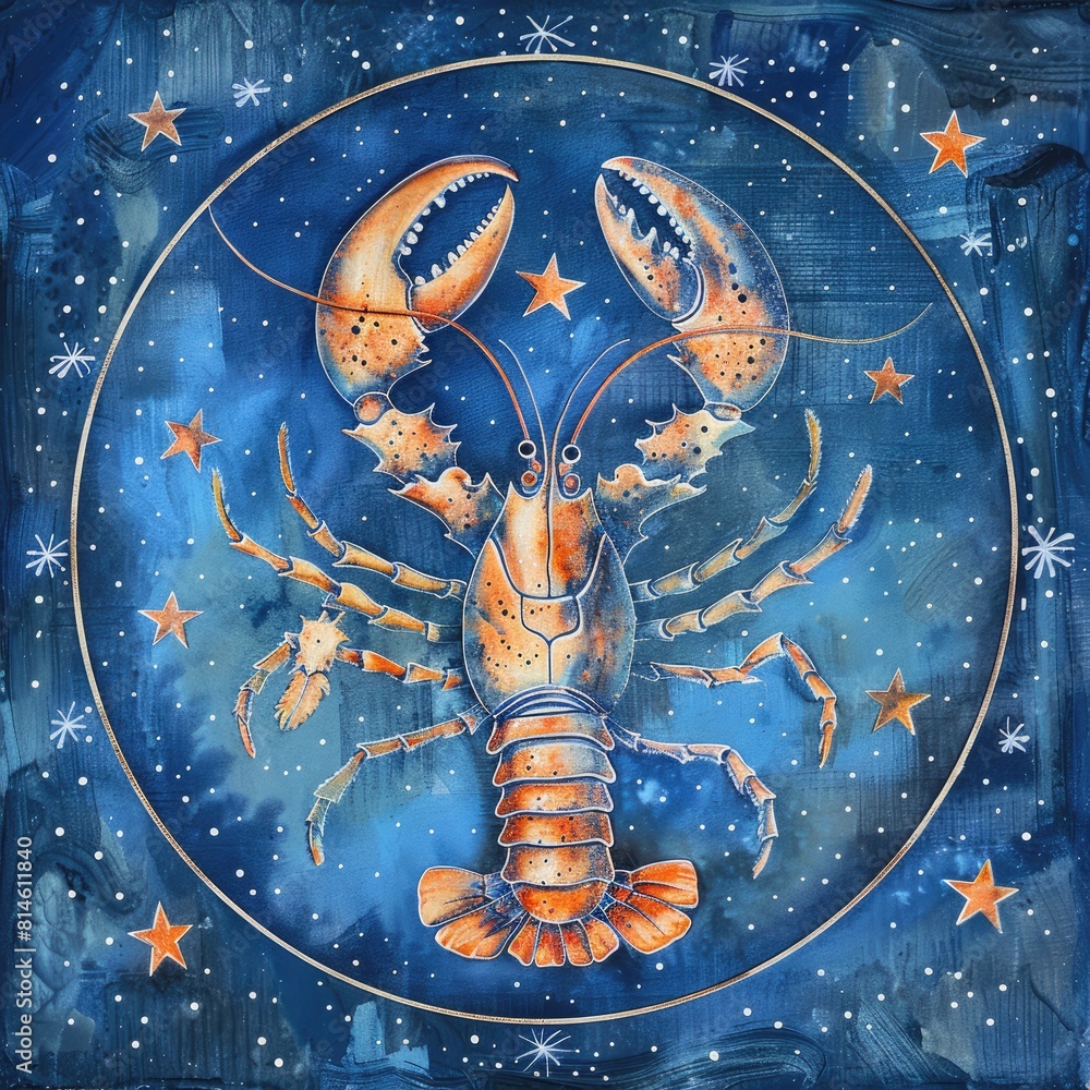 zodiac sign cancer on an abstract blue background, personification of ...