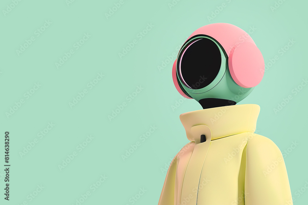 Pastel-colored minimalist robot figure against teal background ...