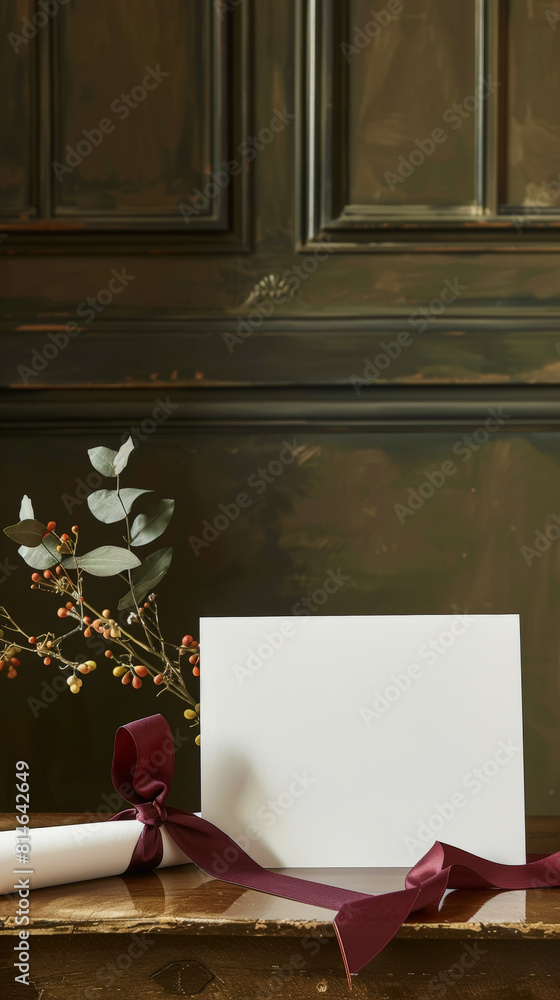 Elegant aesthetic invitation template for graduation, empty white blank ...