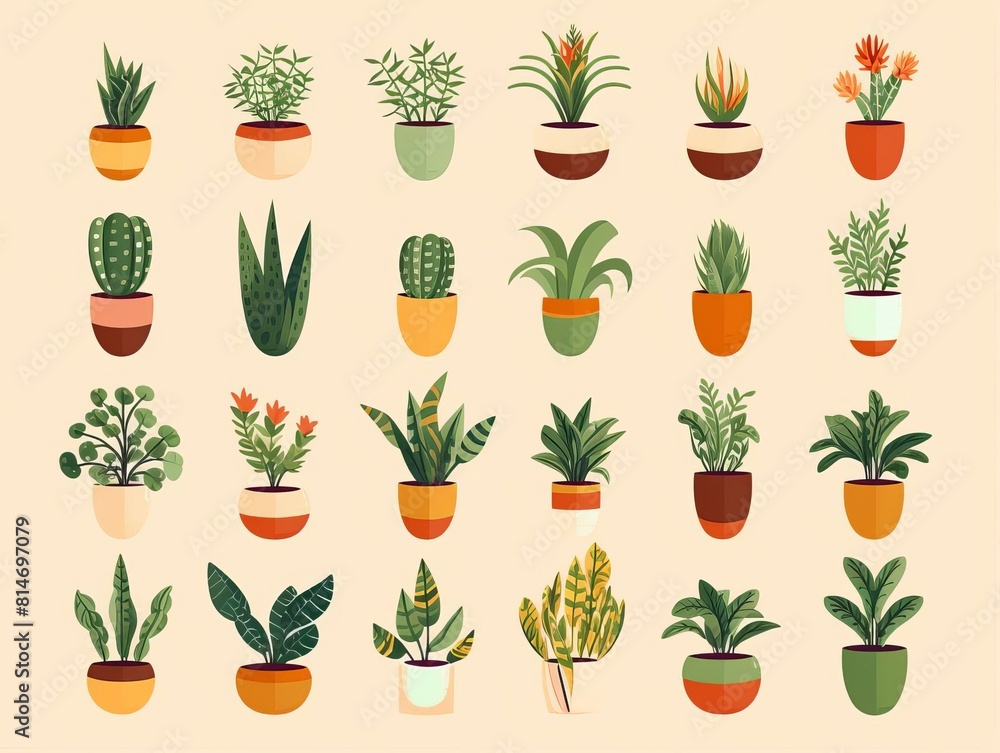 Houseplant beginner s guide flat design top view easycare plants theme ...