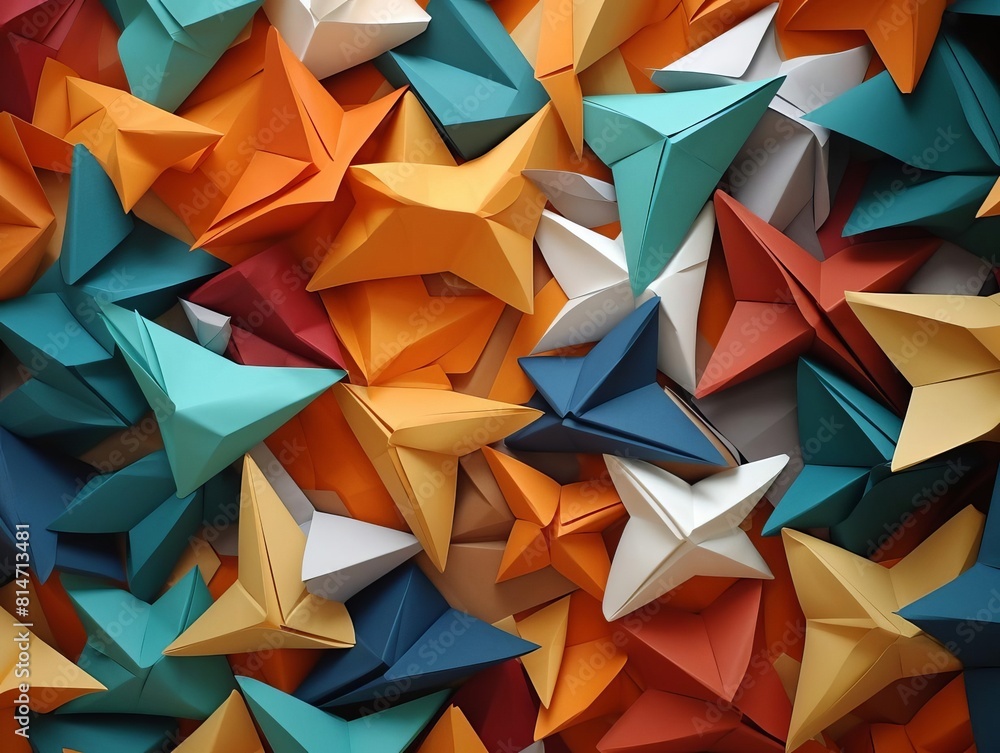 Tiny origami exhibits flat design top view paper art displays theme ...