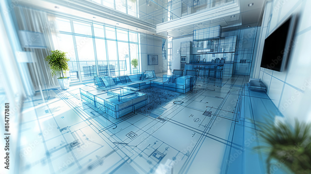 Architectural Model of a Modern Residential House on Blueprints Stock ...