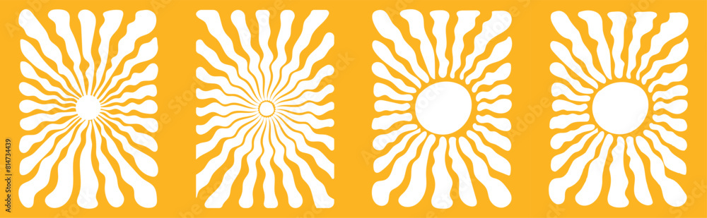 Groovy retro abstract sun backgrounds. Organic doodle shapes in trendy ...
