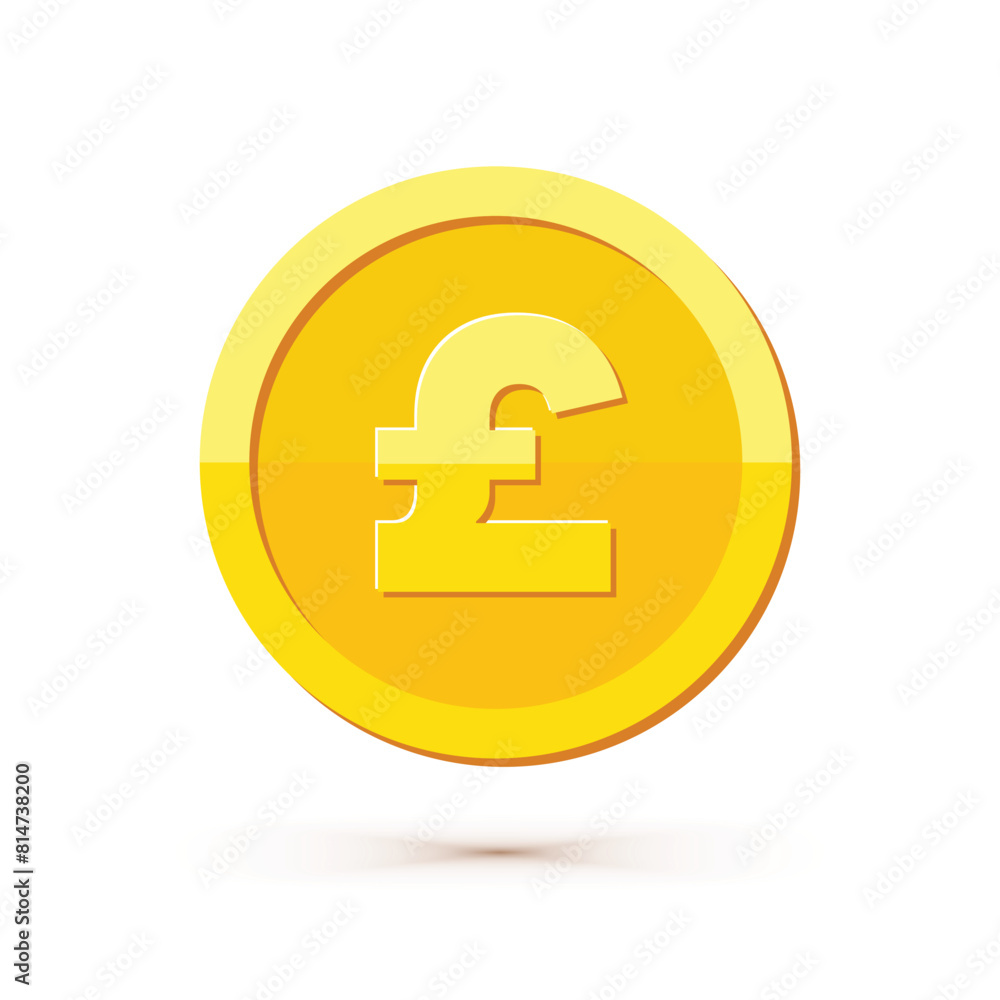 Gold coin with british pound currency sign vector illustration isolated ...