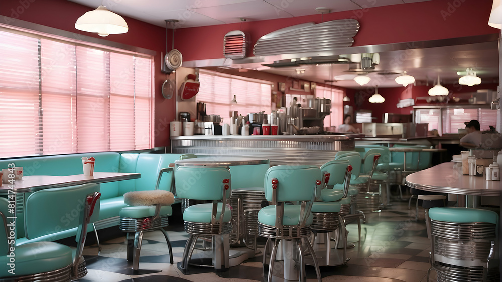 Vintage interior of a 1950s style diner Stock Photo | Adobe Stock