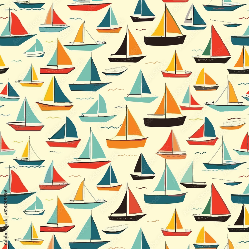 sailboats and boats hand-drawn tiled patterns and textures, repeatable ...