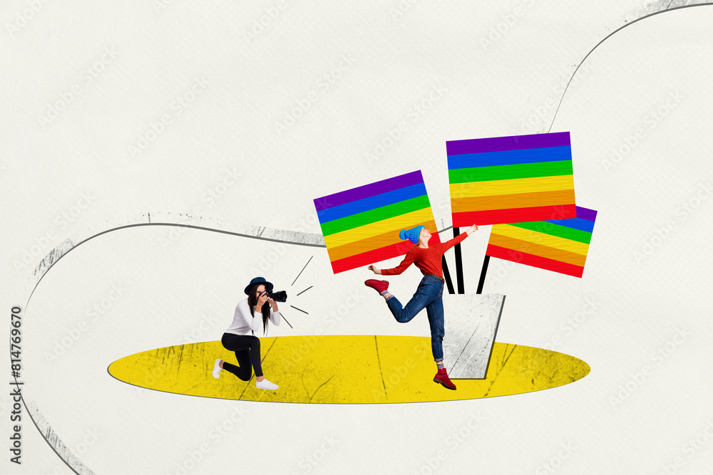 Composite collage picture image of two people make photo jump lgbt ...