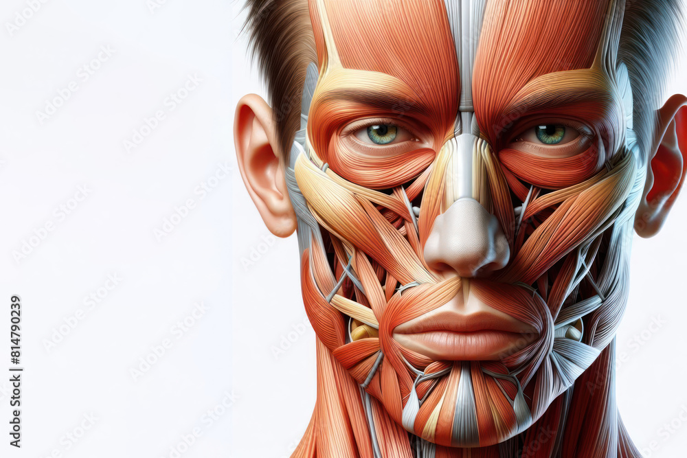 Human anatomy showing face with muscular system visible. Illustration ...
