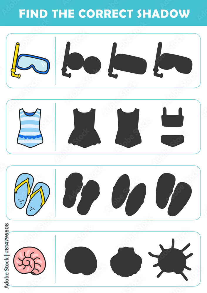 Shadow matching game for kids. Educational game for children. Find the ...