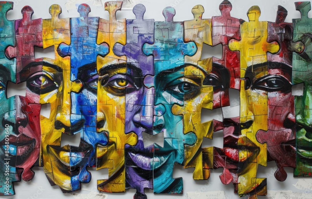 Diversity equity and inclusion concept. Different faces puzzle. High ...