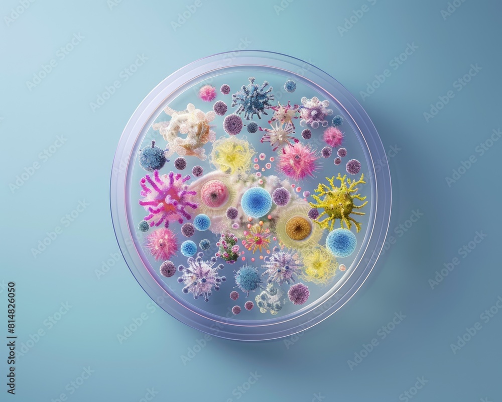Microbial Culture. Different microbial strains growing in a petri dish ...