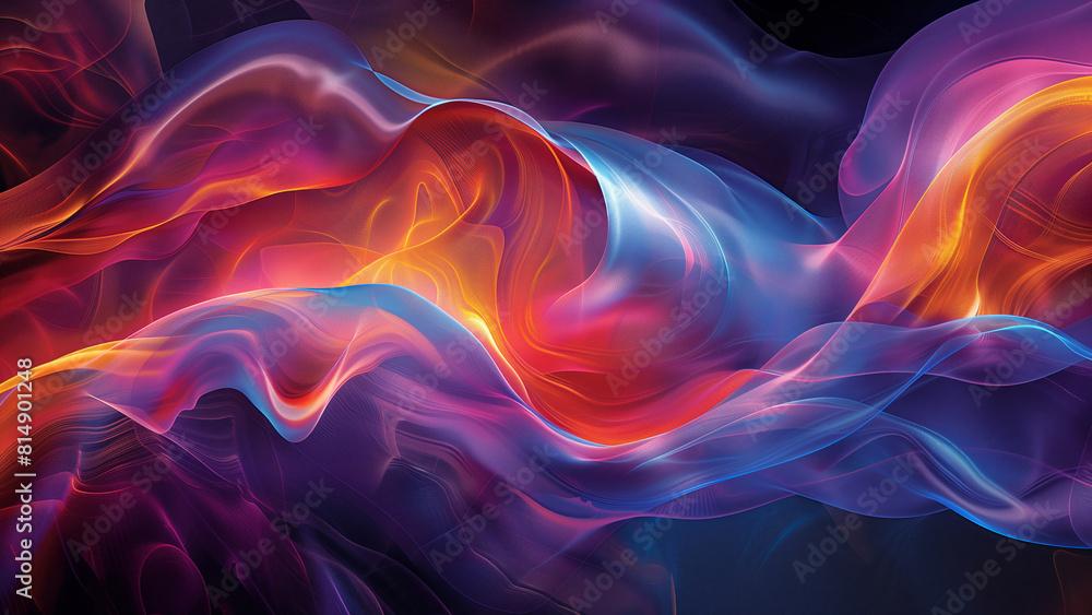 Vibrant Abstract Waves in Fiery Colors Flowing Across a Deep Blue ...