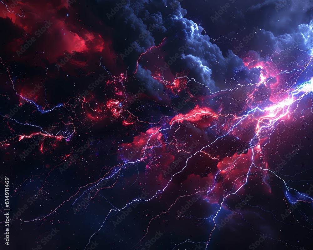 A beautiful and awe-inspiring image of a red and blue lightning storm ...