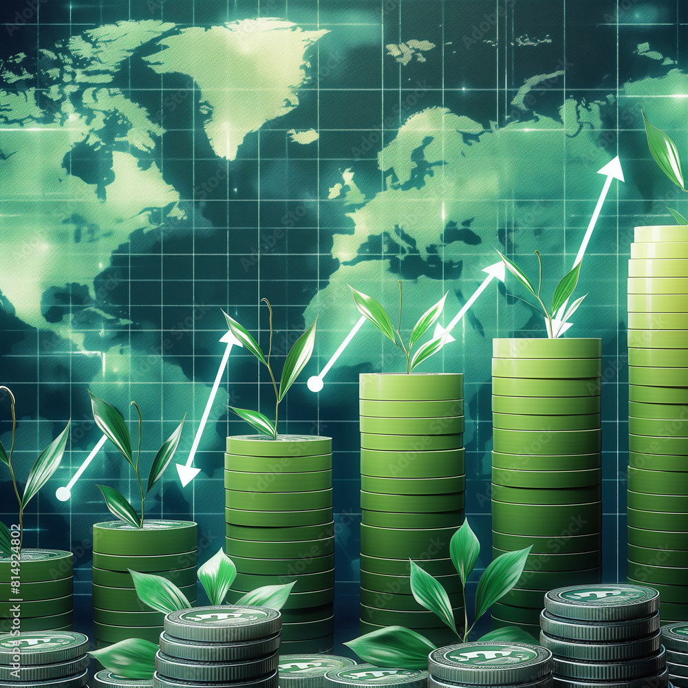 Graphical representation of financial growth, depicted by stacks of ...