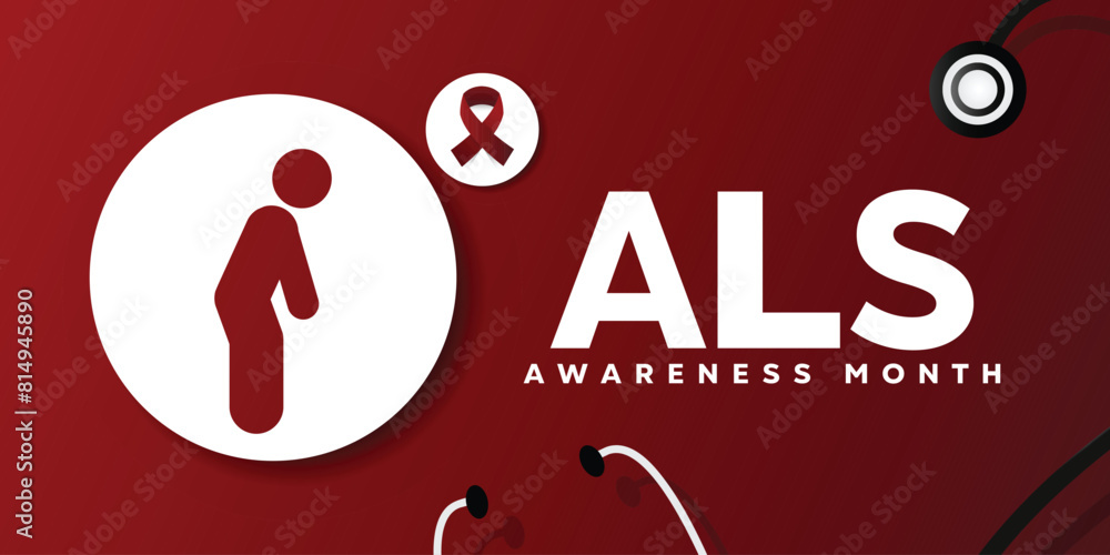 Als Awareness Month. People icon, ribbon and stethoscope. Great for ...