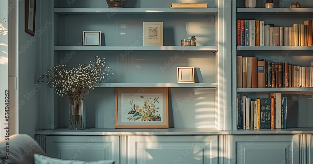 Cozy Home Office: Minimalist Bookcase Zoom Background Stock Photo ...