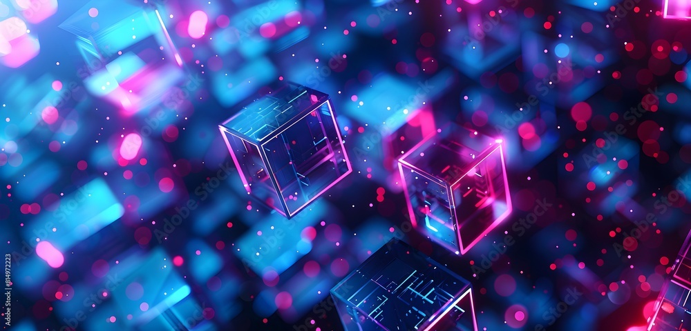 Abstract digital technology background with glowing holographic maze ...