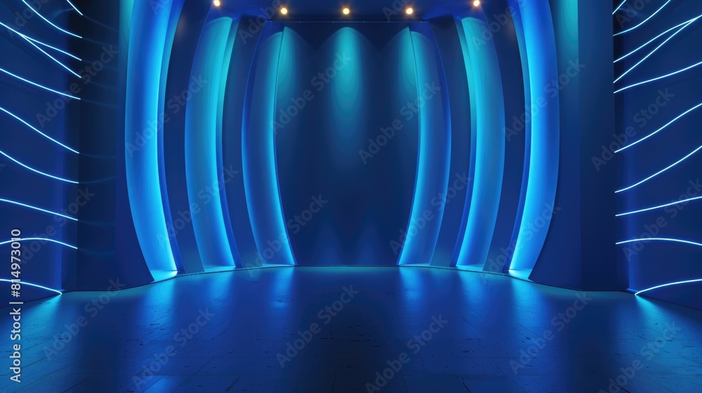Blue Modern Background. Virtual TV Studio Set with Spotlight on Green ...
